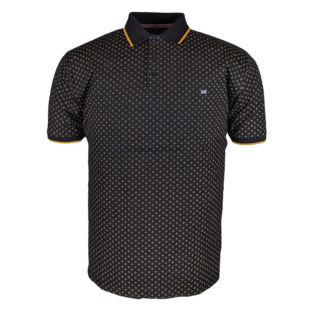 Big Men's Kam Dobby Print Polo - KBS 5476 - Black | 2XL to 6XL - Fatboys 95